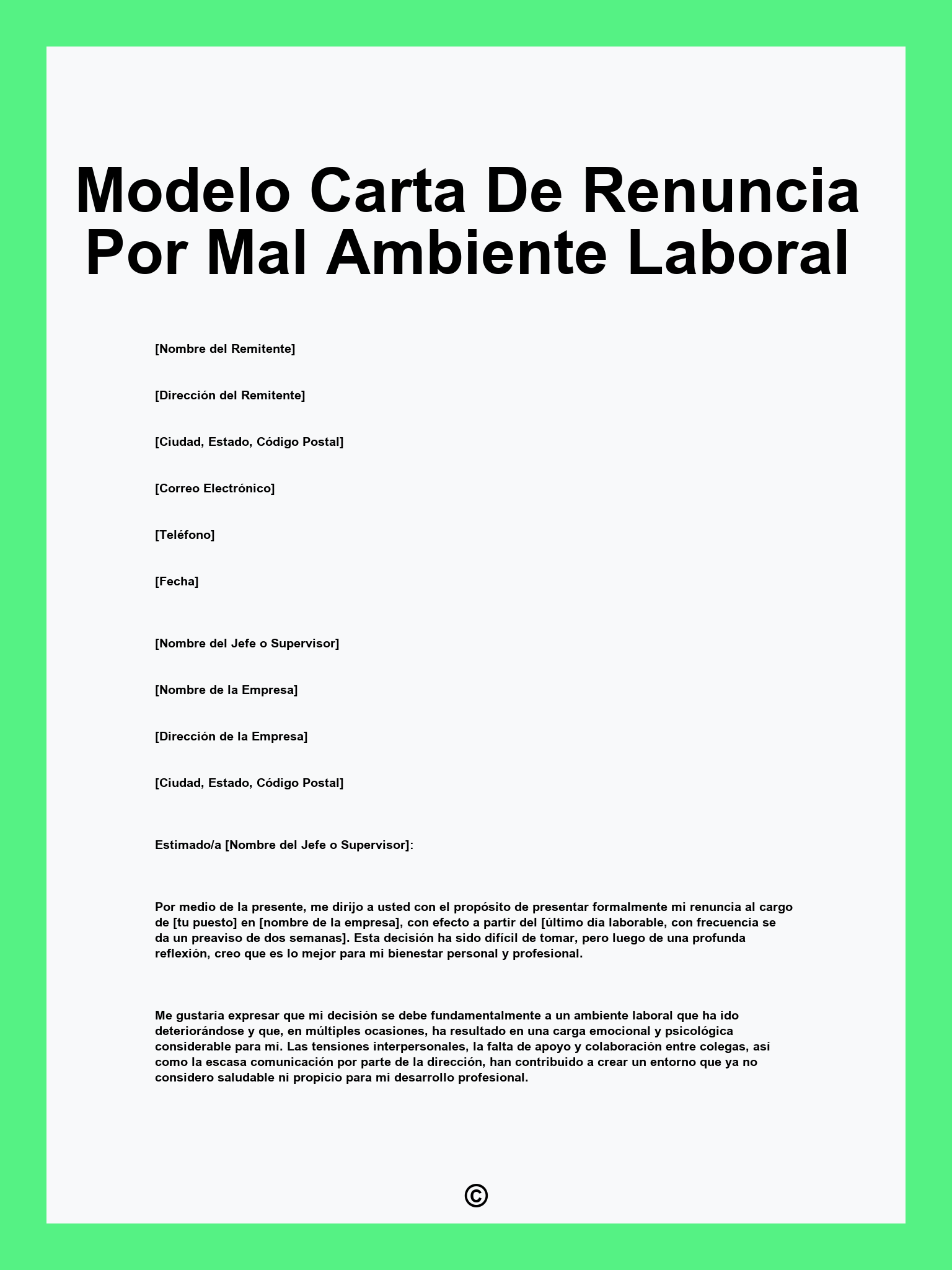 Modelo Carta De Renuncia Por Mal Ambiente Laboral