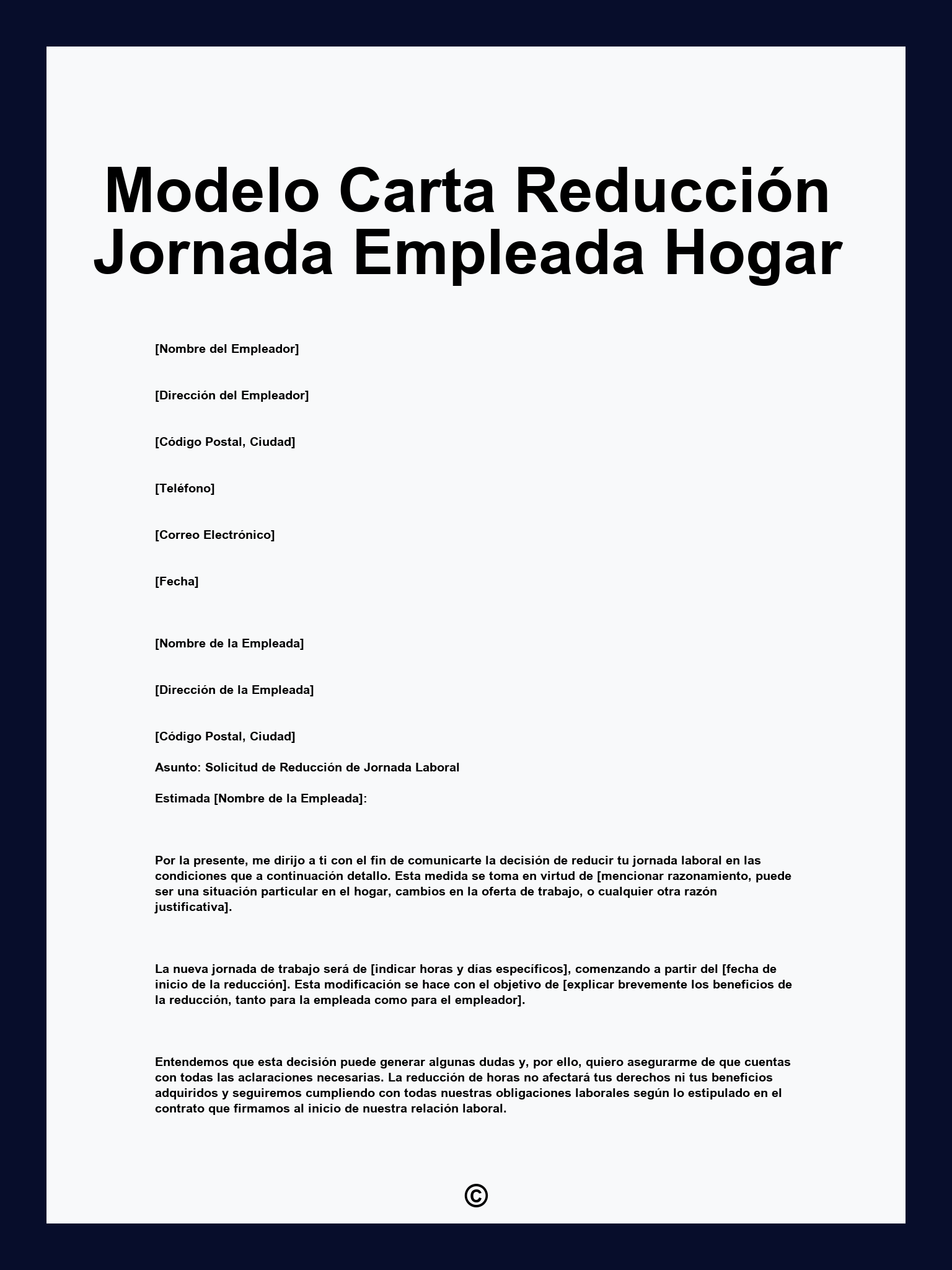 Modelo Carta Reducción Jornada Empleada Hogar