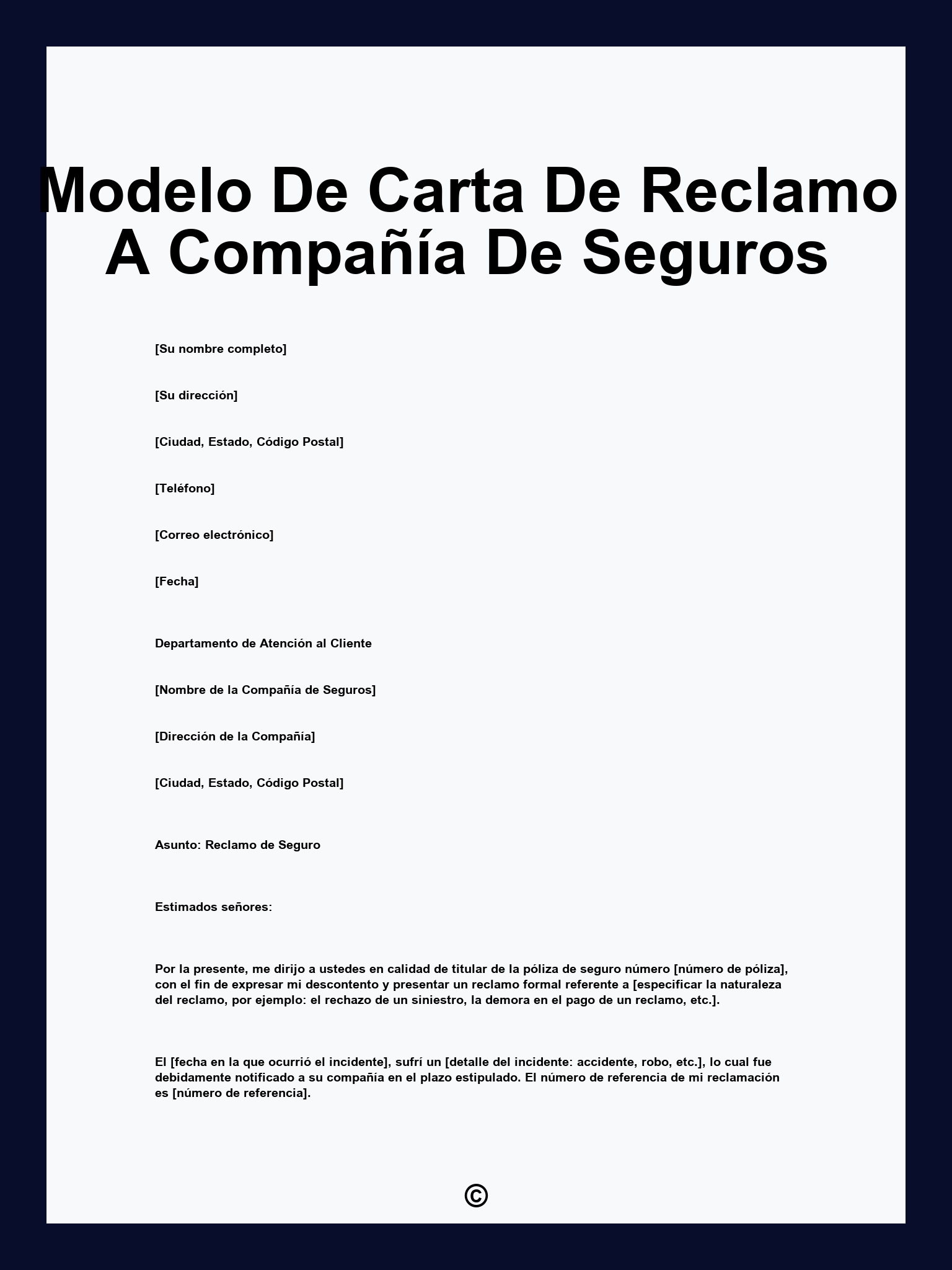 Modelo De Carta De Reclamo A Compañía De Seguros